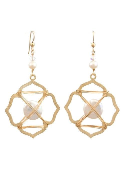 Caged Pearl Earrings in Gold